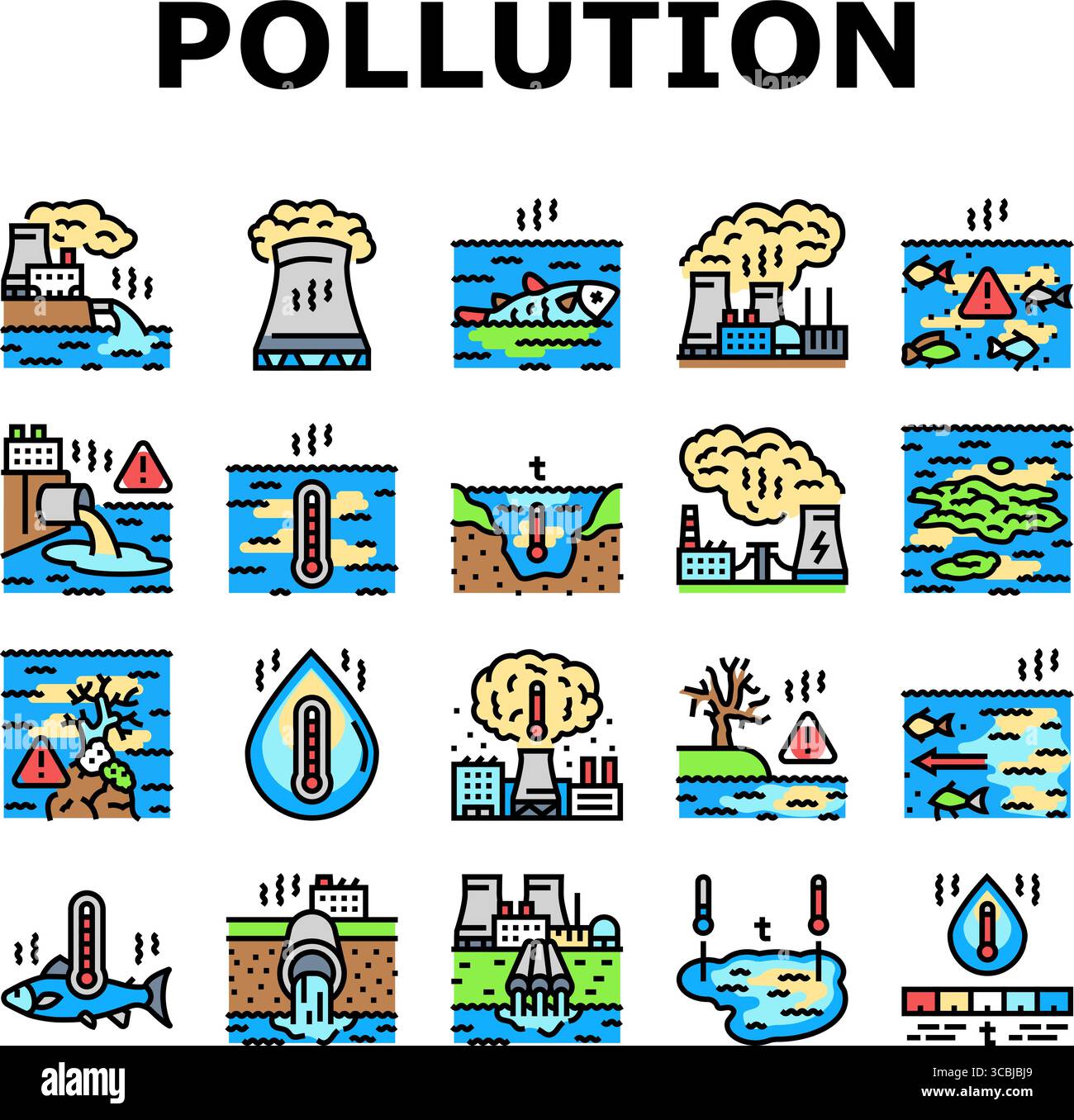 thermal pollution ecosystem icons set vector Stock Vector Image & Art ...