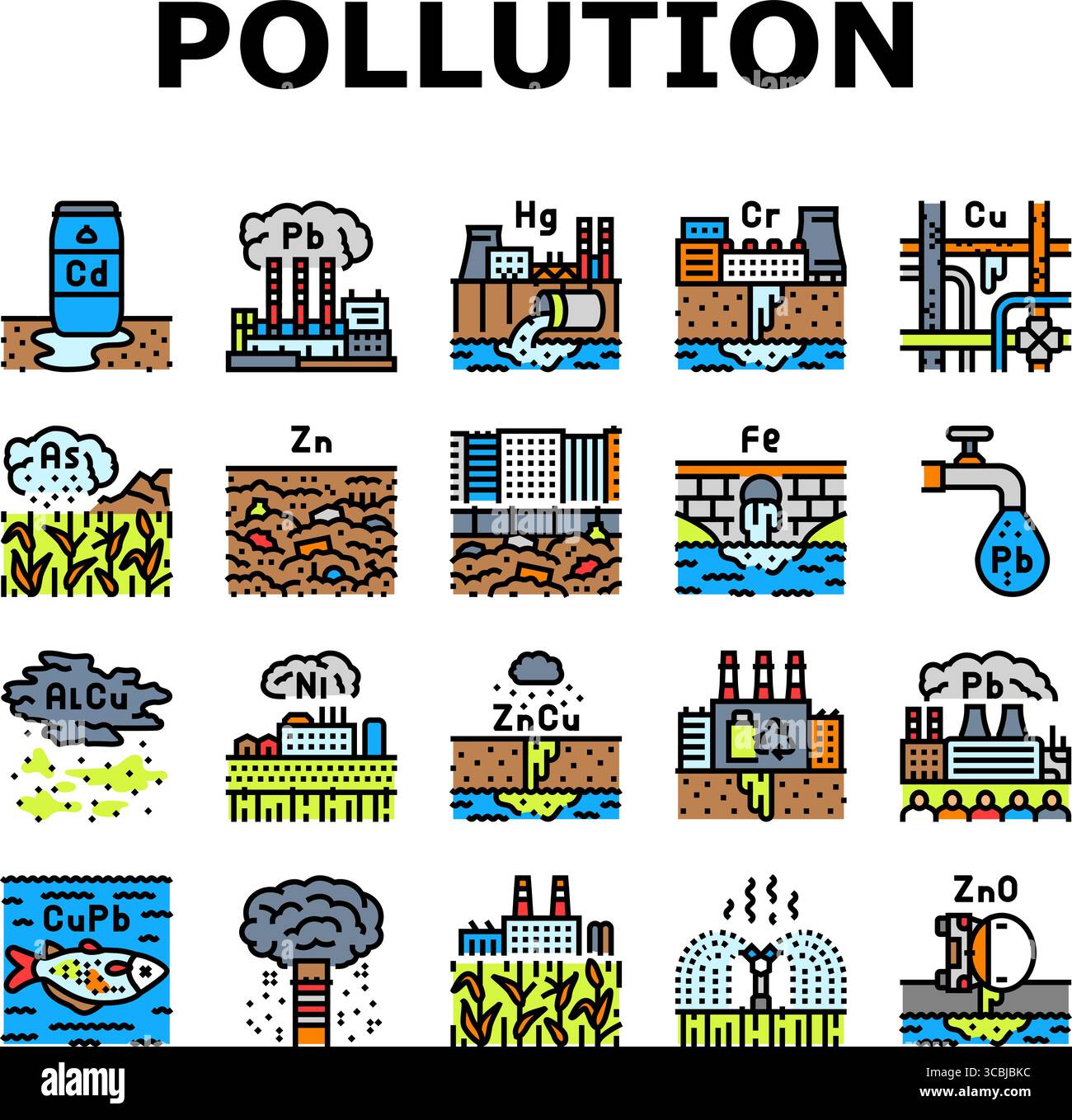 heavy metal pollution icons set vector Stock Vector Image & Art - Alamy