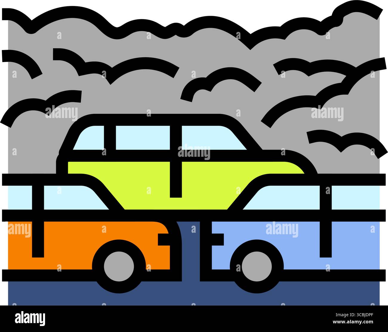 traffic jam smog above vehicles color icon vector illustration Stock ...