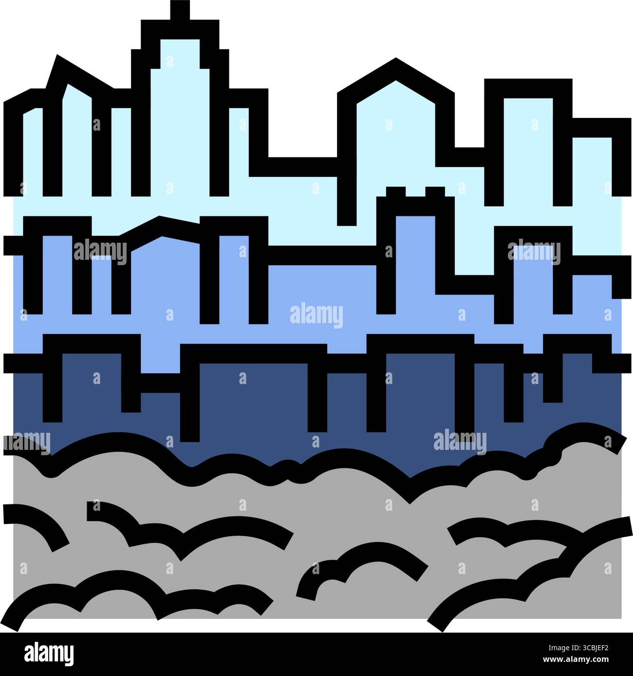 city skyline under dense haze air pollution color icon vector illustration Stock Vector Image ...