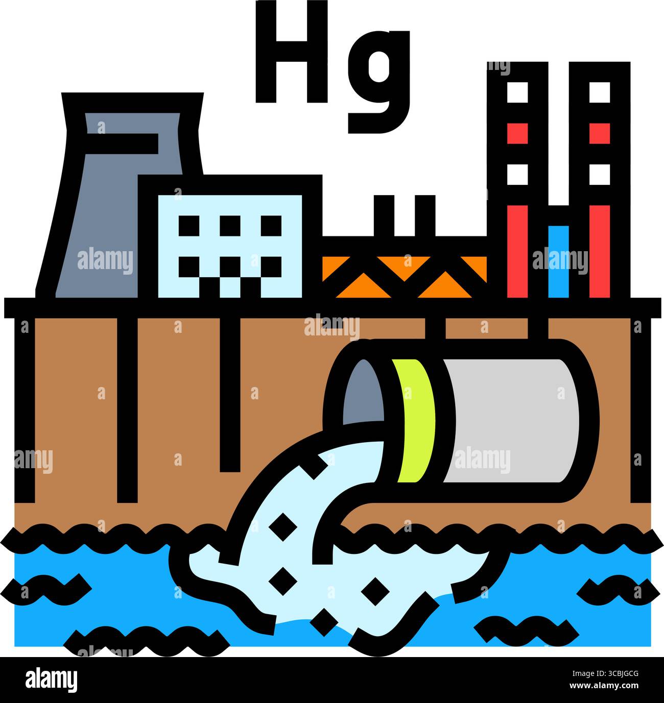 mercury pollution river industrial discharge color icon vector ...