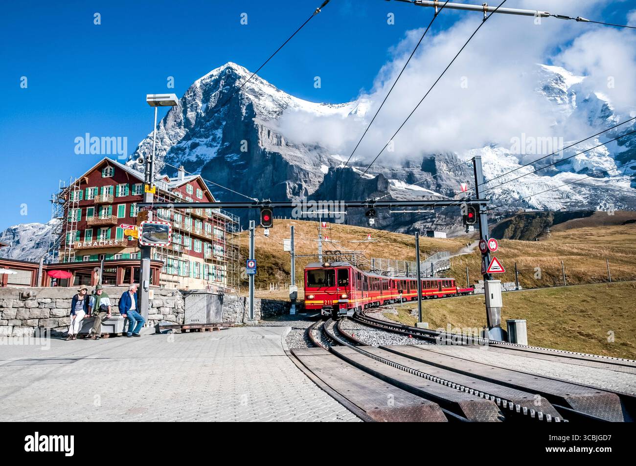 Colourful image at the Kleine Scheidegg railway station and the ...