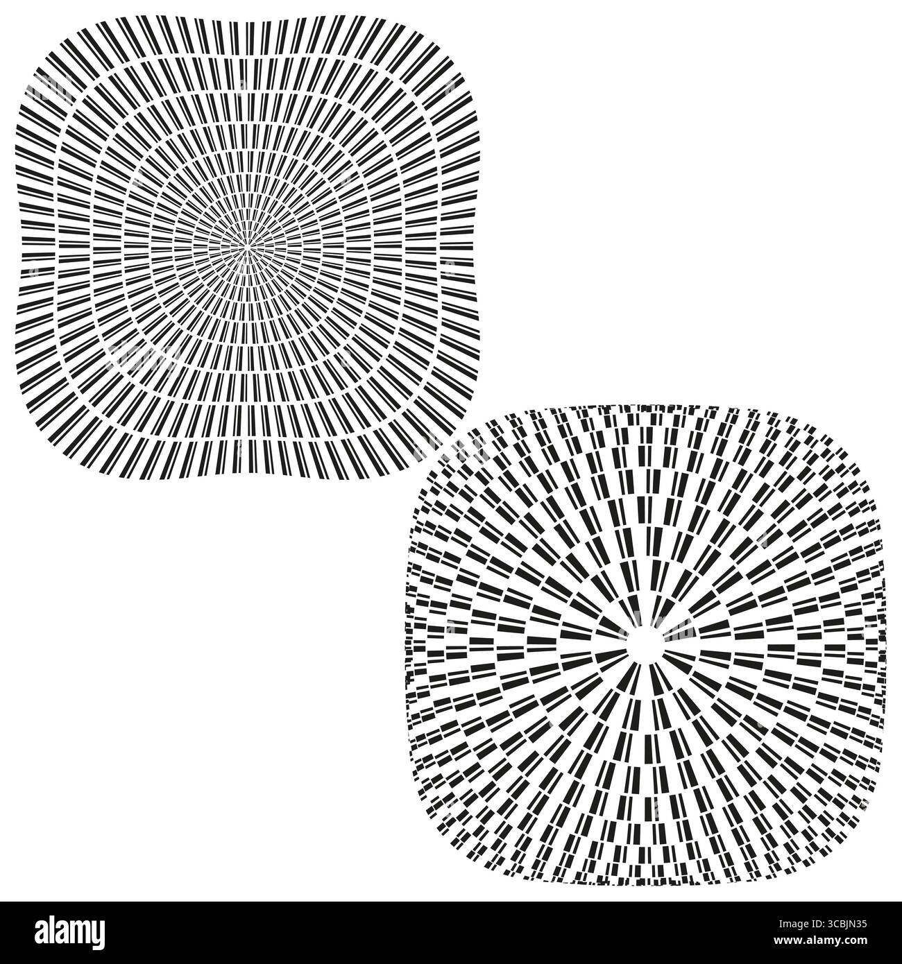 Geometric line patterns. Abstract round shapes. Optical illusion Vector ...
