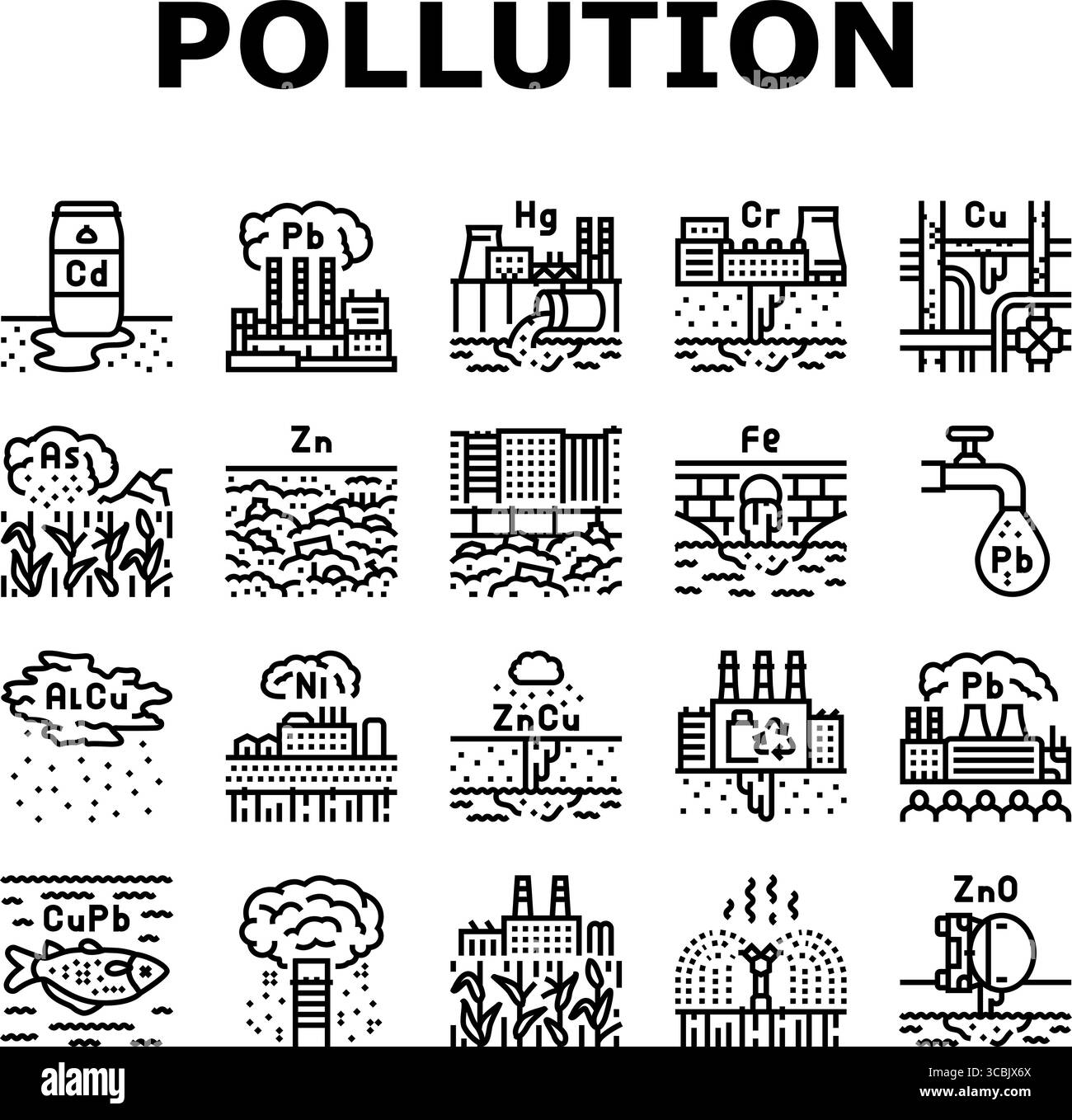 heavy metal pollution icons set vector Stock Vector Image & Art - Alamy