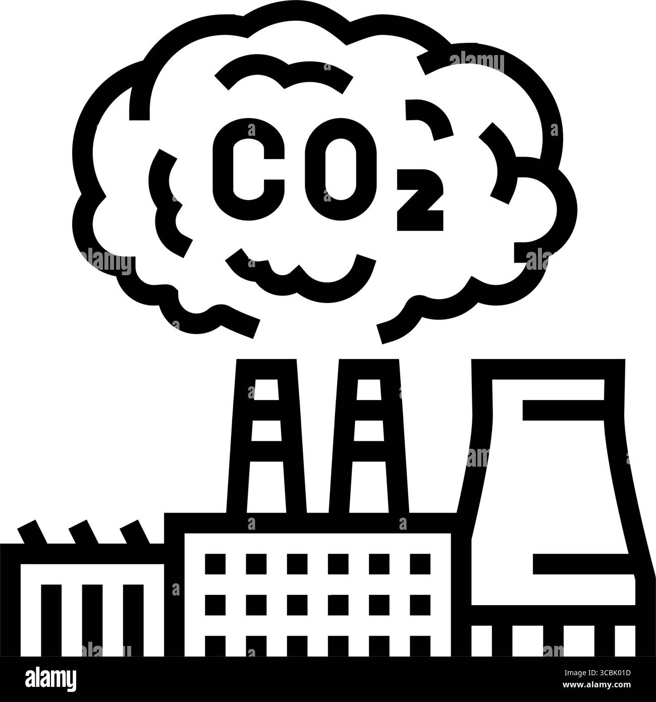 power plant releasing co2 air pollution line icon vector illustration ...