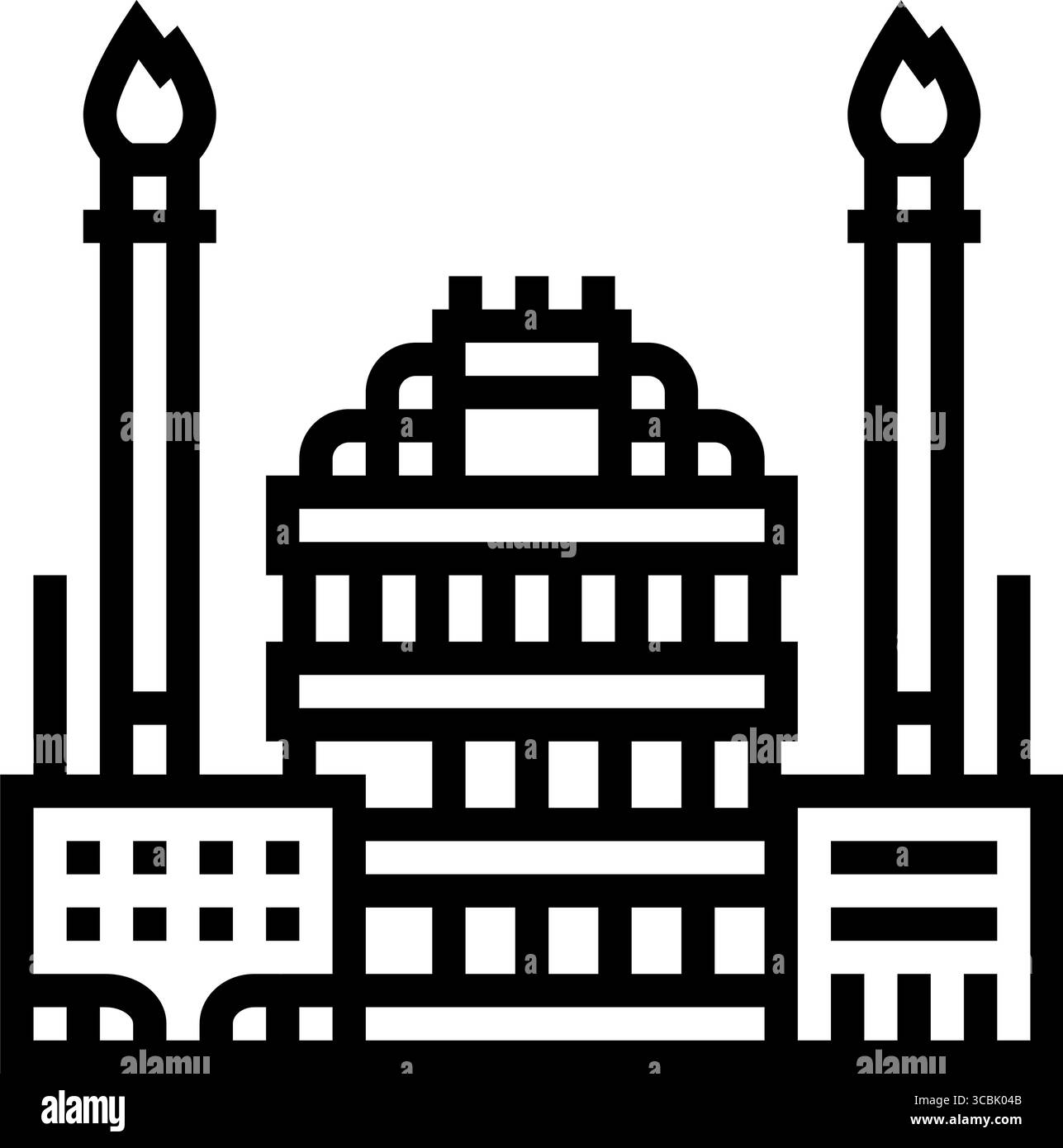 oil refinery flare stacks air pollution line icon vector illustration ...
