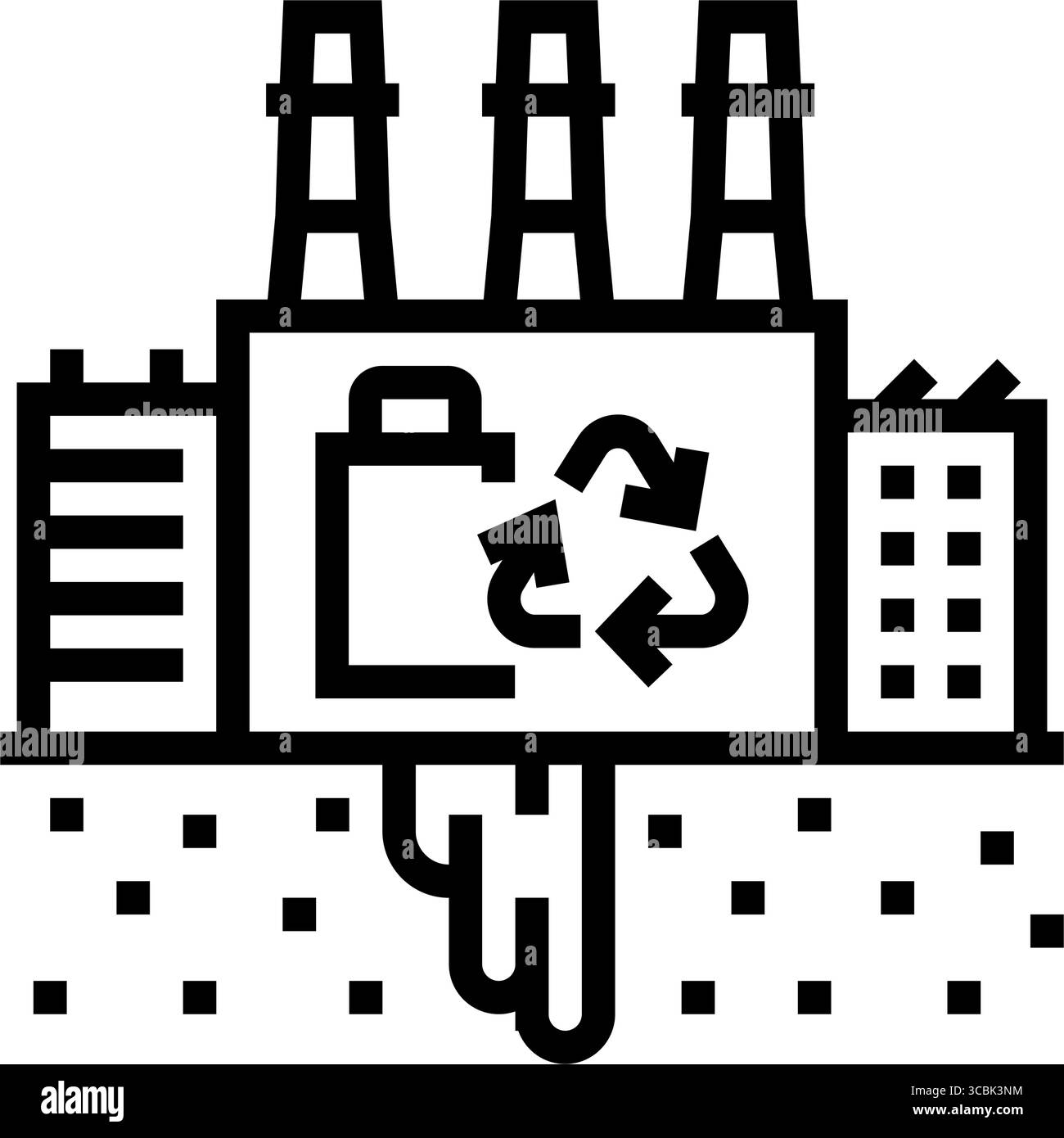 toxic waste battery recycling plant contaminating land line icon vector ...
