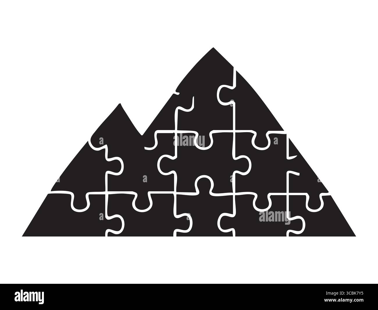 Black silhouette of mountain shaped puzzle pieces fitting together ...