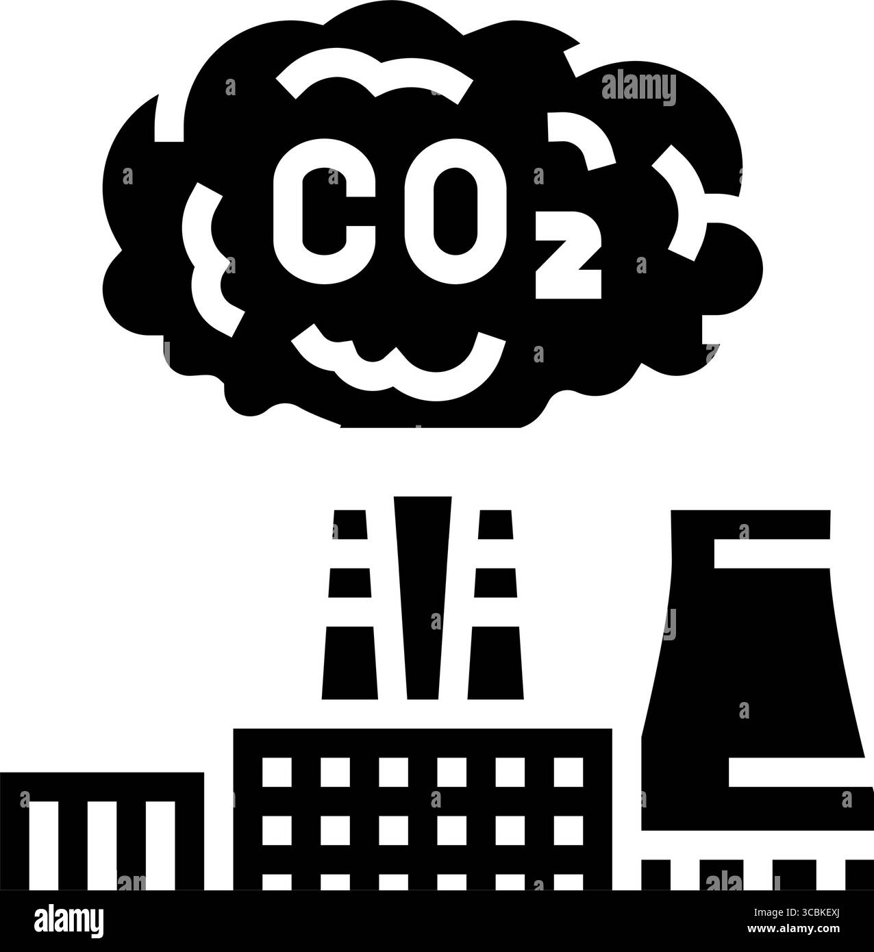 power plant releasing co2 air pollution glyph icon vector illustration ...