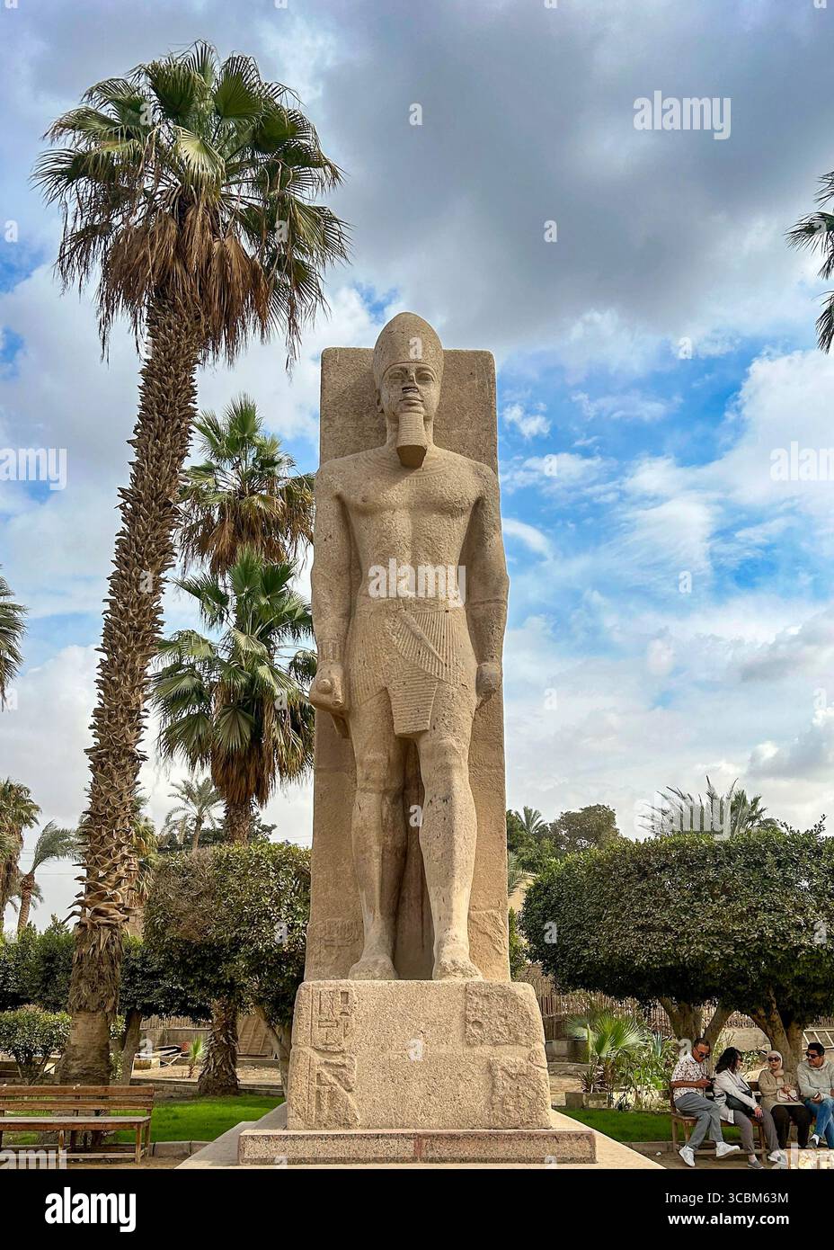 Upright statue of Pharaoh Ramesses II at the Open-Air Museum in Memphis ...