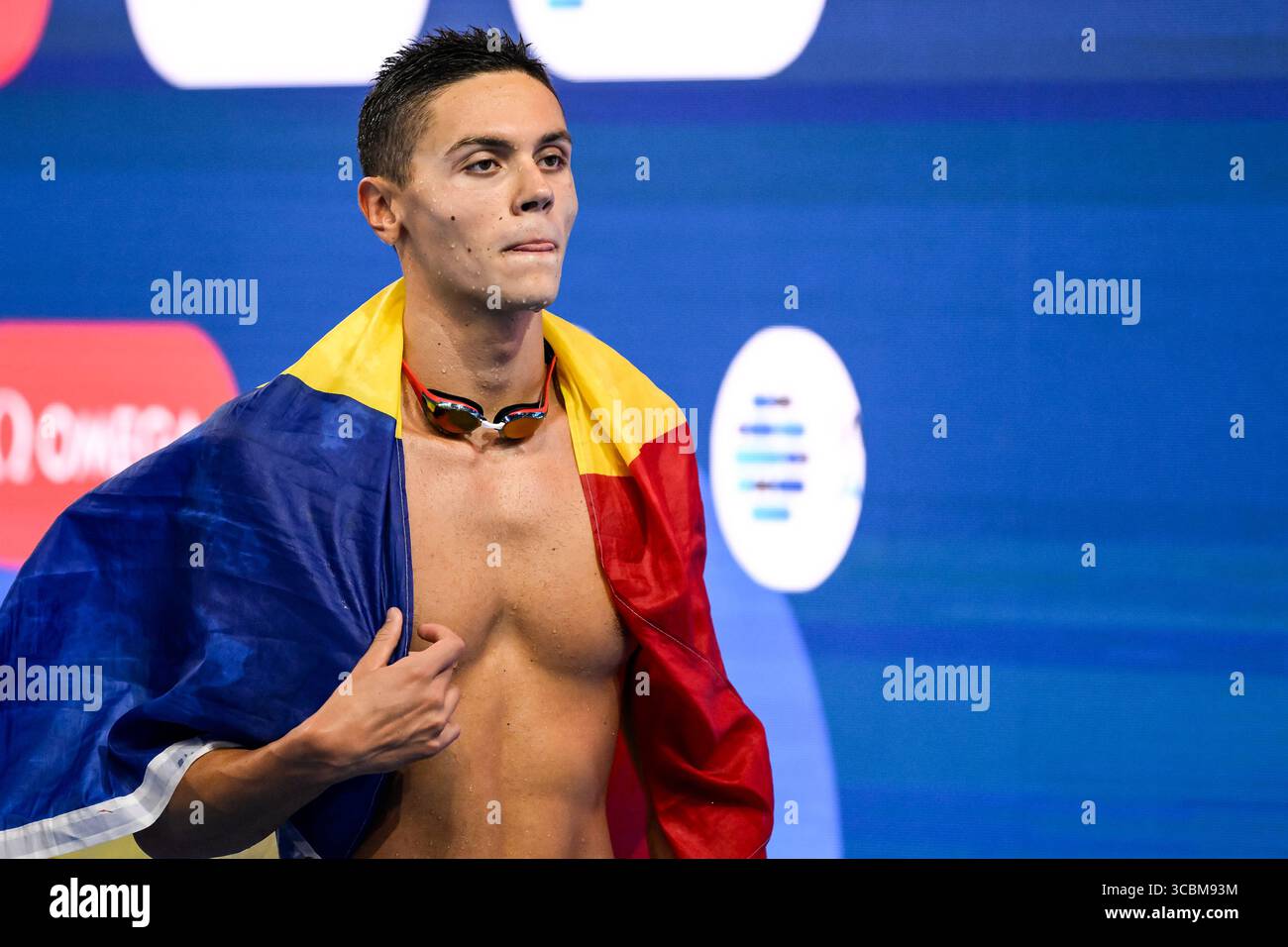 David Popovici of Romania reacts after winning the gold medal in the ...
