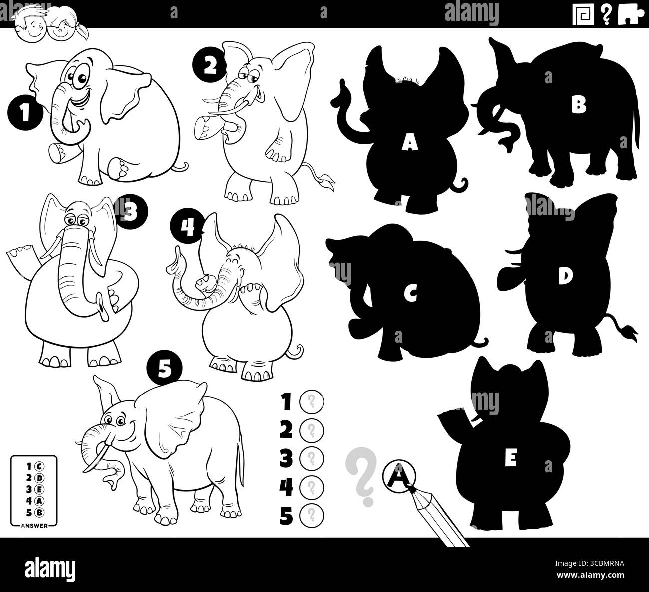 Cartoon illustration of finding the right shadows to the pictures ...