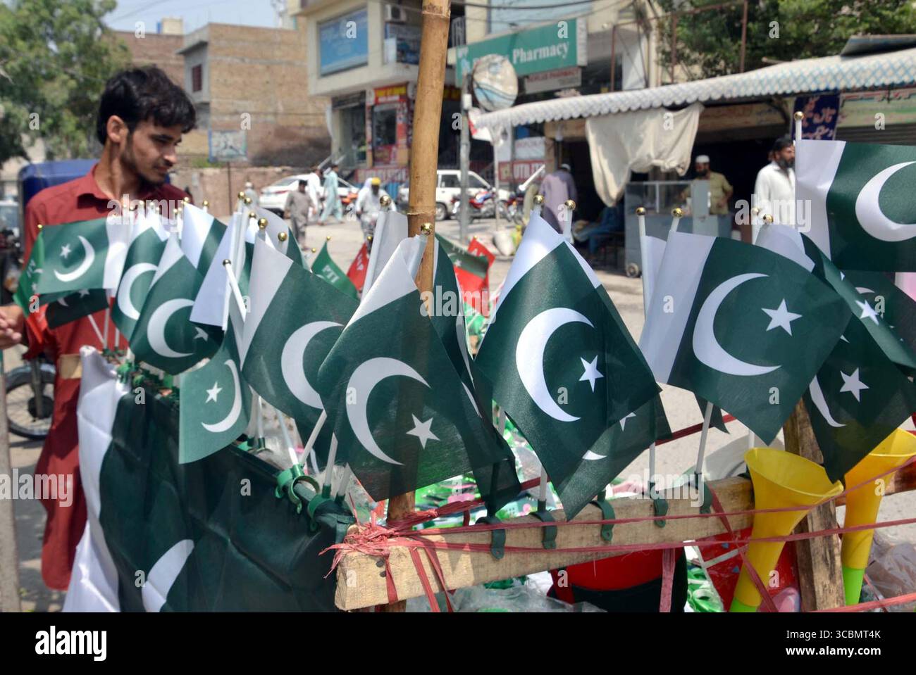 Pakistan flags, buntings, printed shirts and other items are being ...
