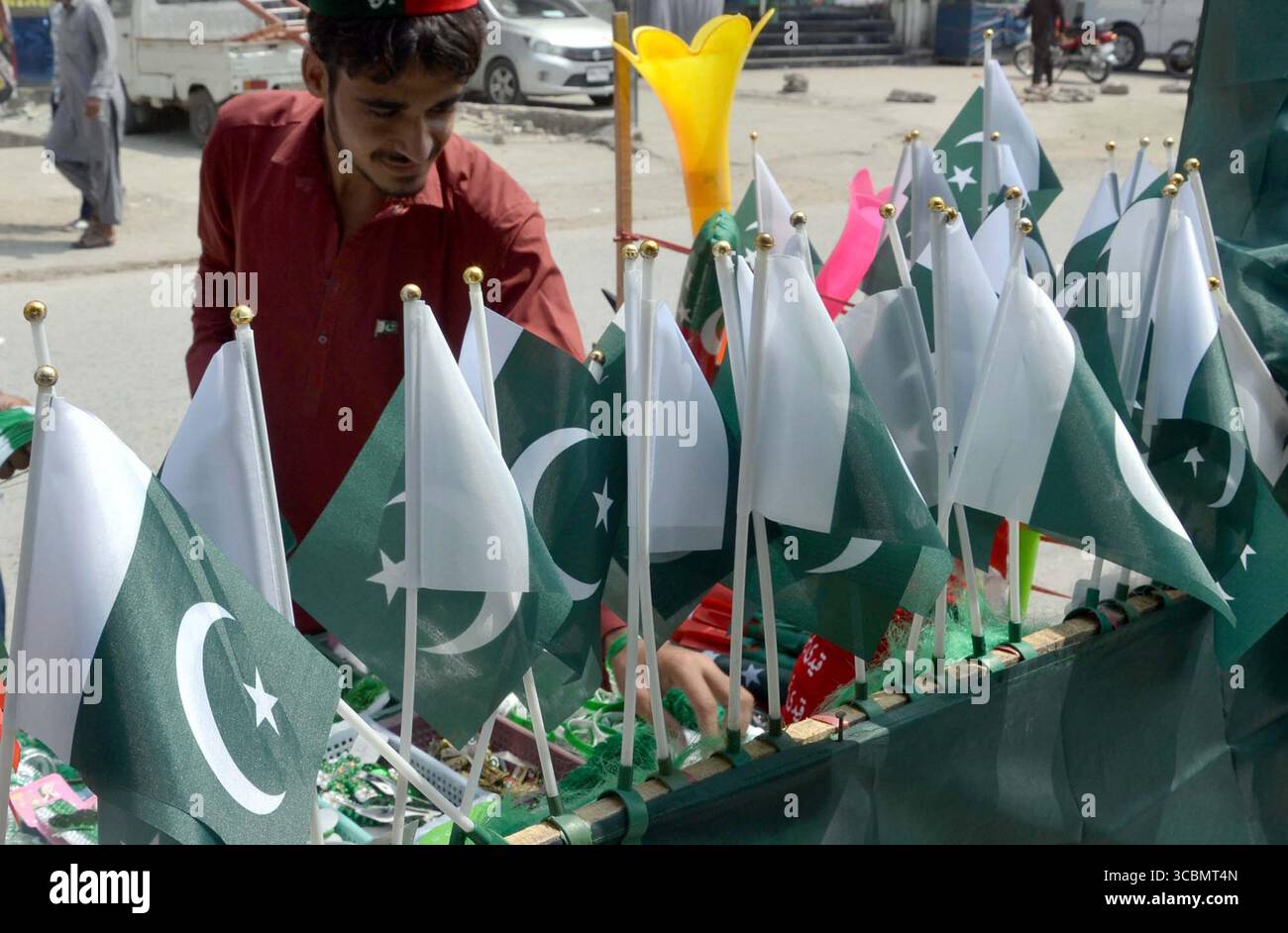 Pakistan flags, buntings, printed shirts and other items are being ...