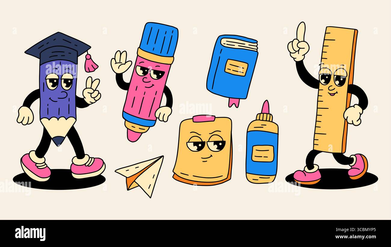 Back to School Vintage Retro Mascot Character Education Supplies ...