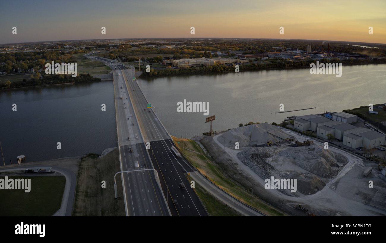 Aerial view of the Anthony Wayne Bridge spans the Maumee River under a ...
