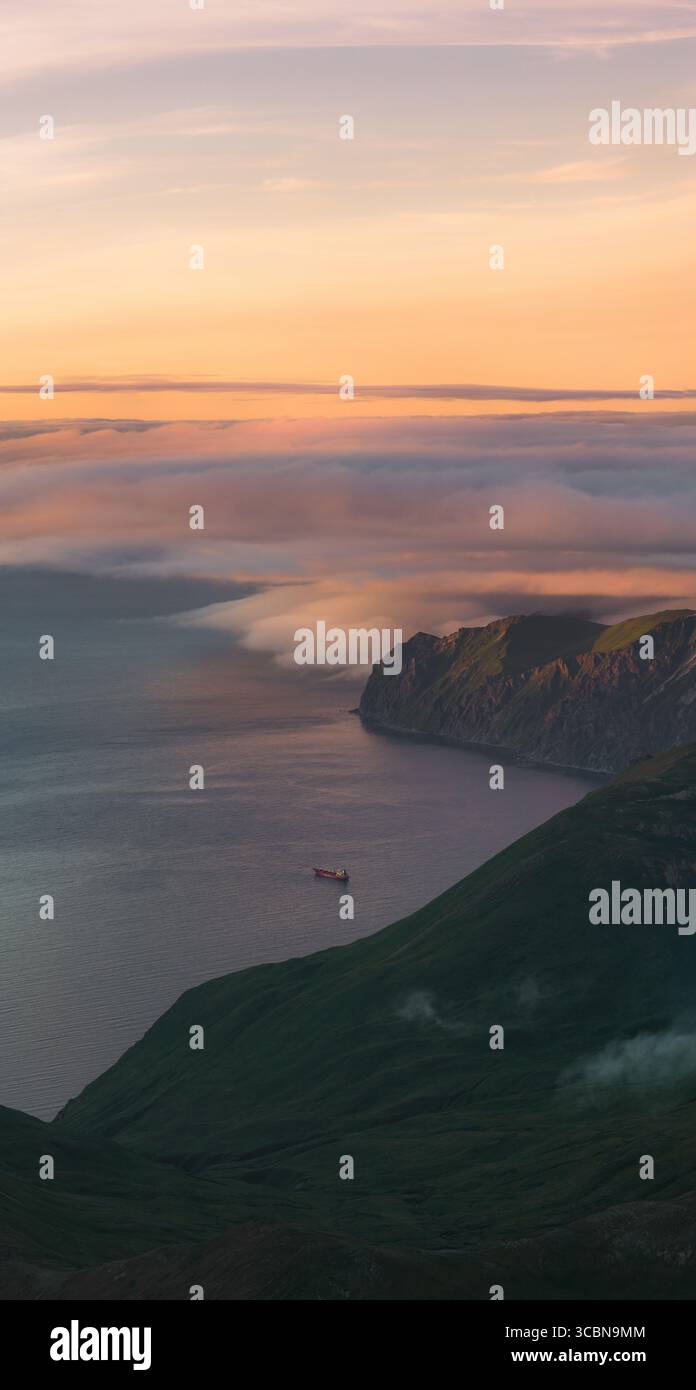 Aerial view of the coastline where the sea meets the land under a sky ...