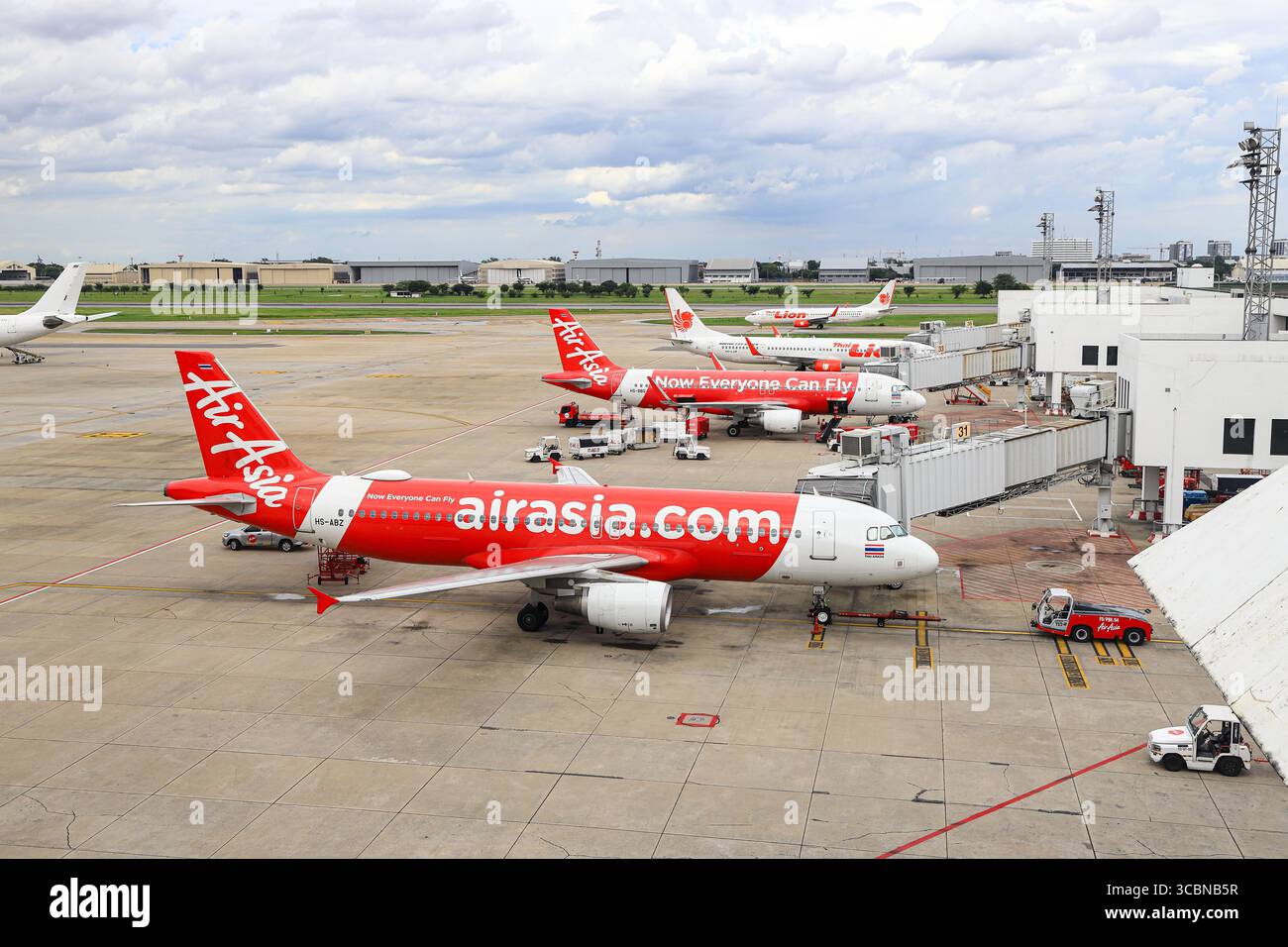 Airplane parking at passenger gate, connect to gate with jet bridge ...
