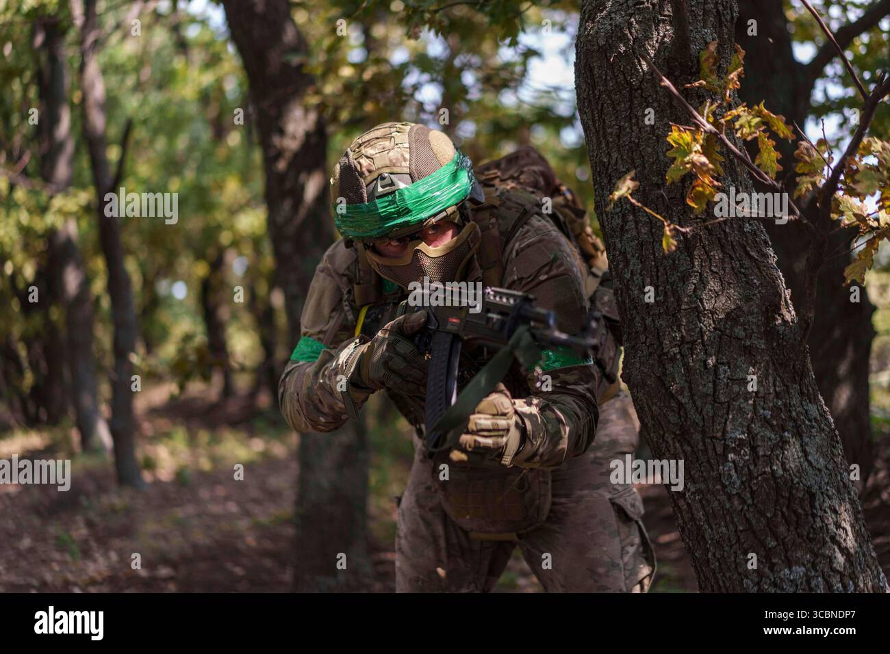 A Ukrainian National Guard serviceman of 3rd brigade «Spartan» takes ...