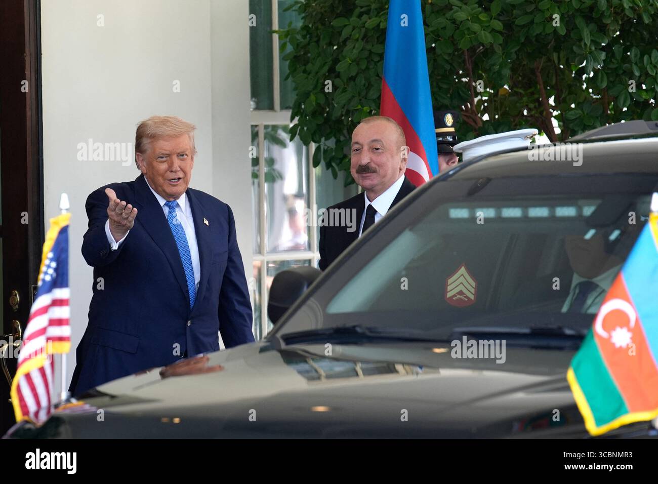 US President Donald Trump greets President of Azerbaijan Ilham Aliyev ...