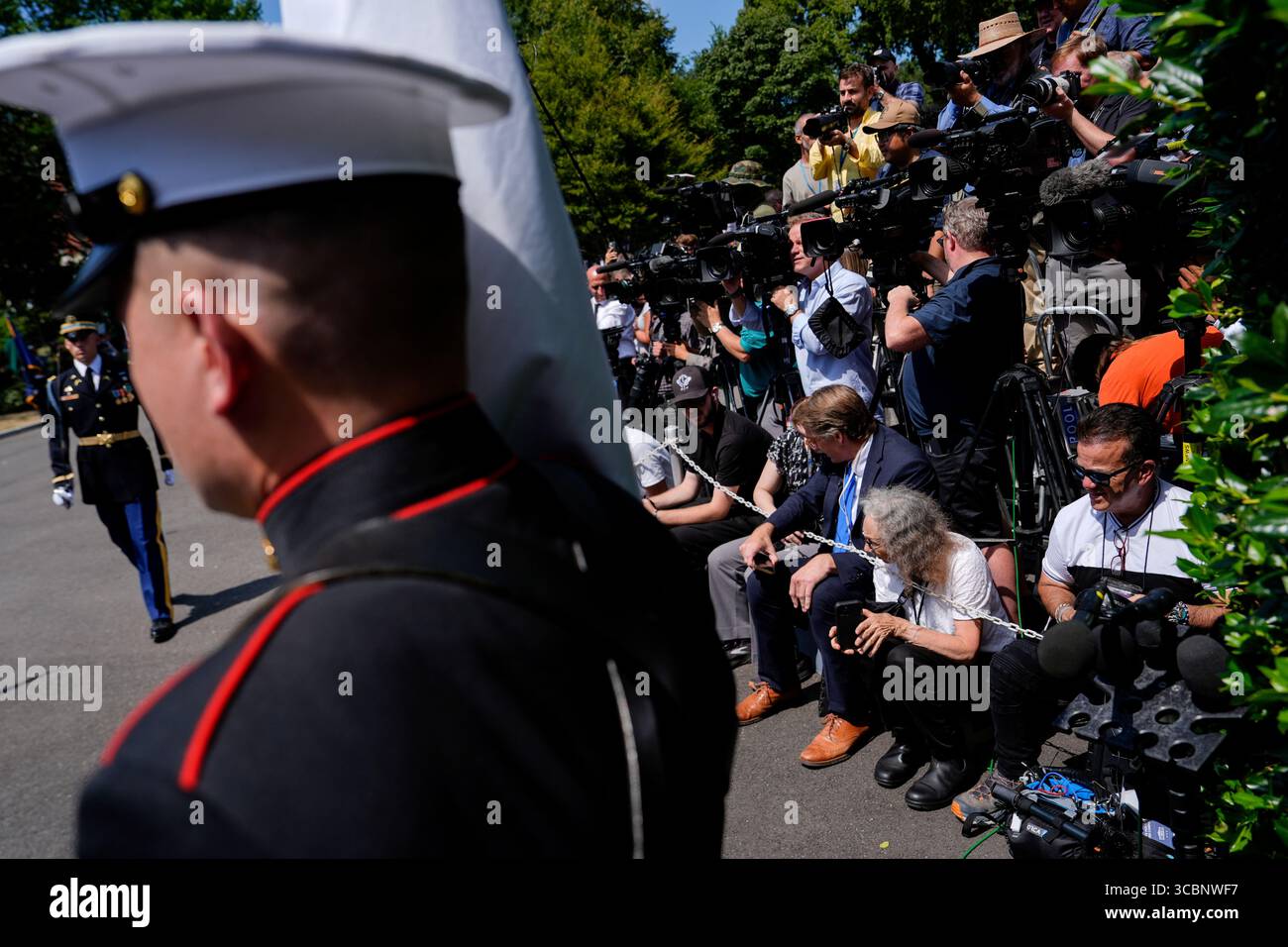 Members of the media wait for the arrival of Armenia's Prime Minister ...