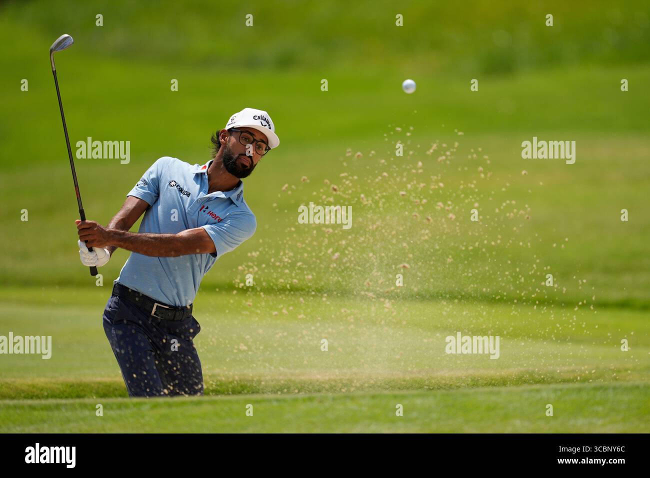 Akshay Bhatia hits out of a bunker on the sixth hole during the second ...