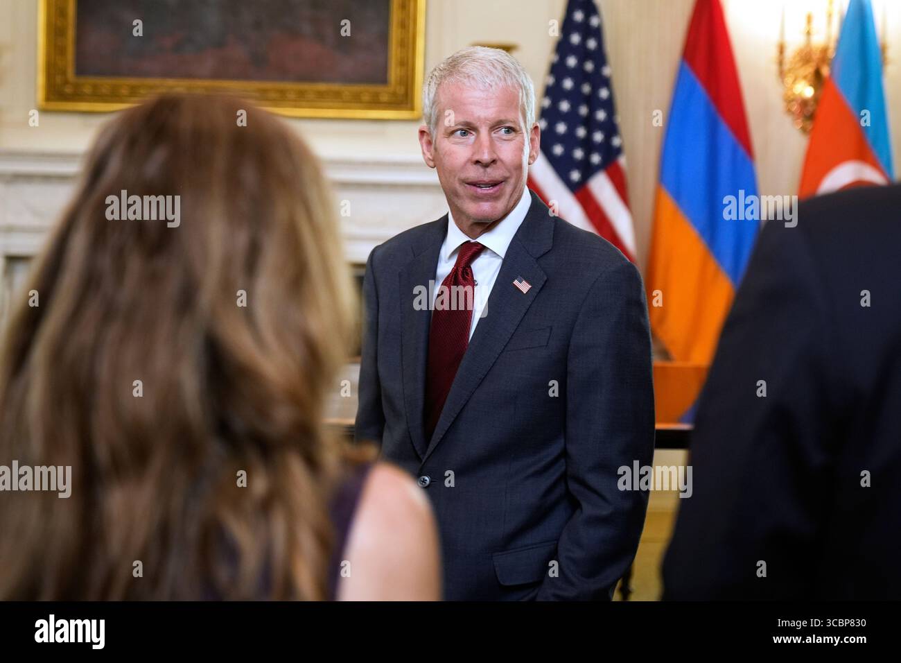 Energy Secretary Chris Wright arrives before a trilateral signing ...