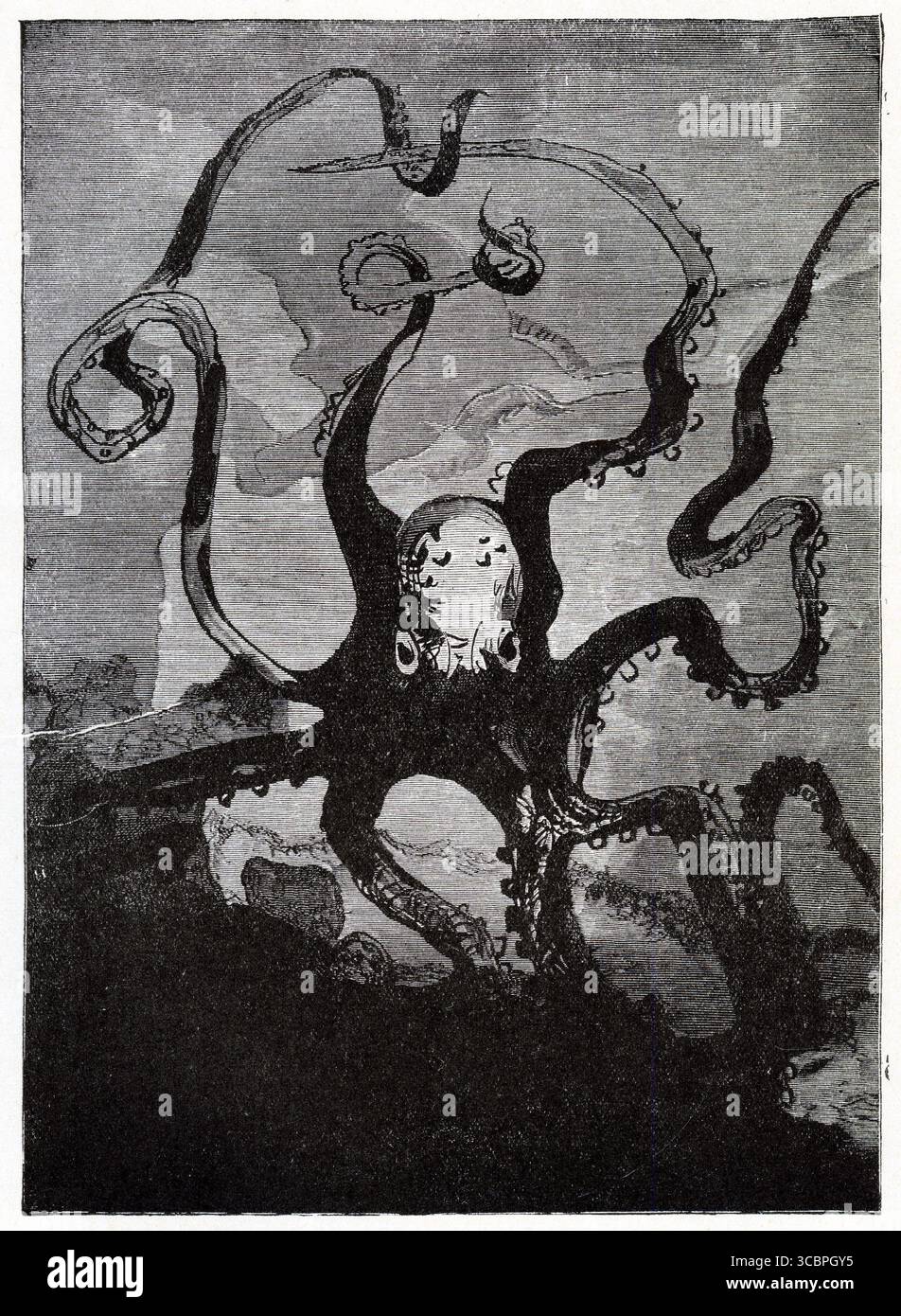 Illustration from Victor Hugo's book Toilers of the sea, showing an ...