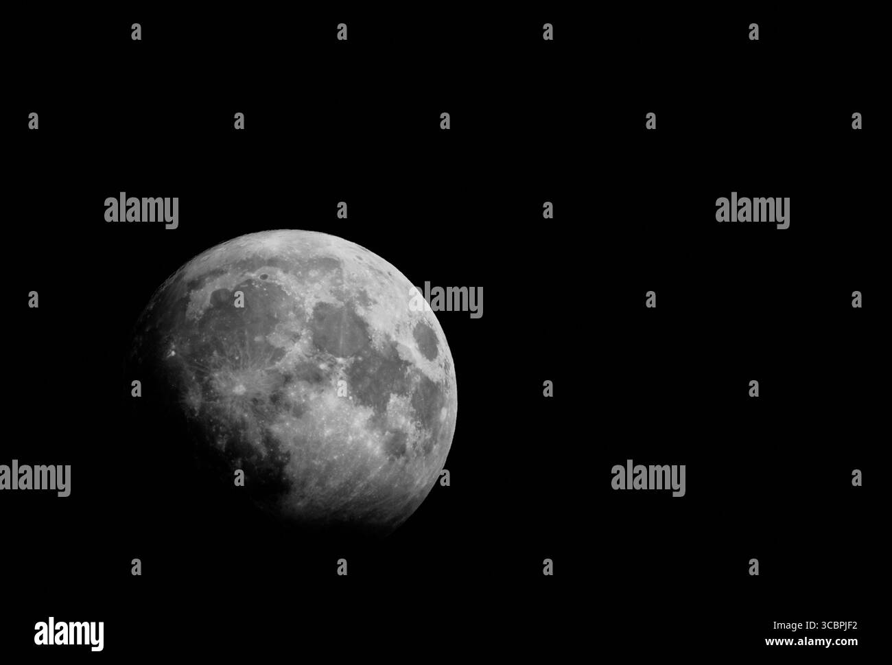 Half Moon in Black Sky - High Contrast Astronomical View Stock Photo ...