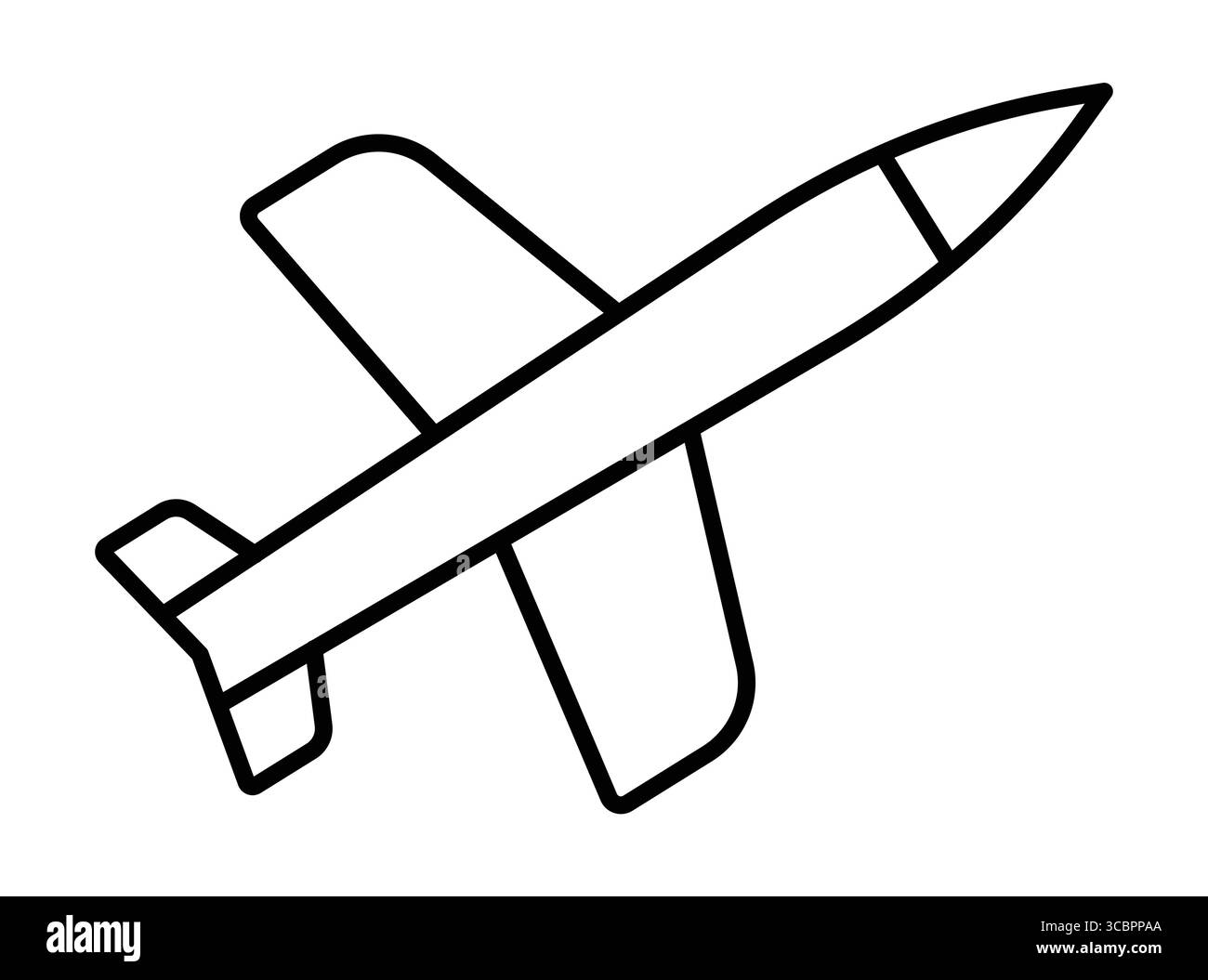 This simple line art illustration depicts a modern military aircraft in ...