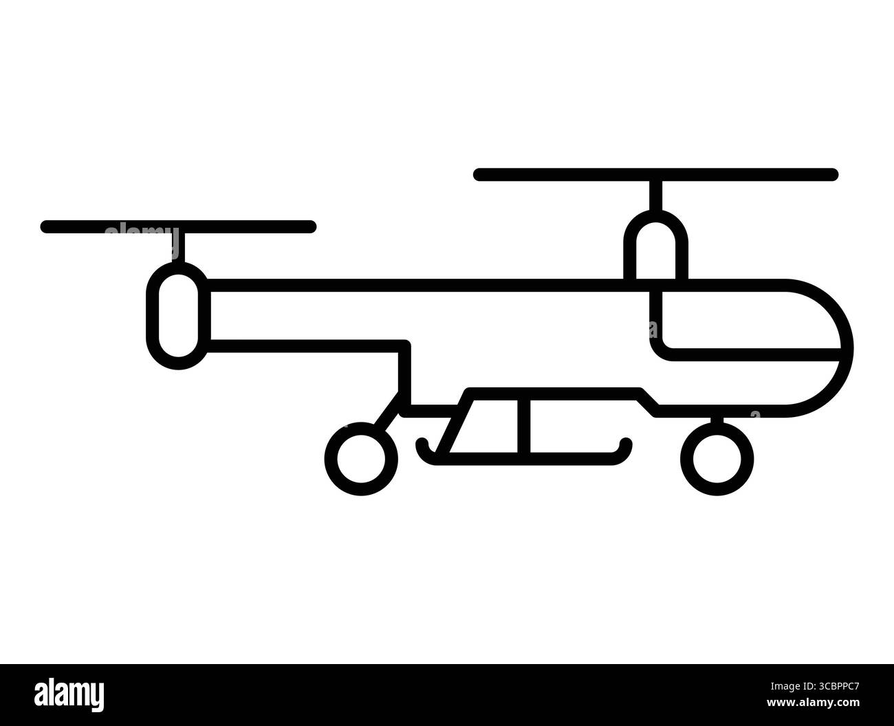 This minimalist line drawing features a helicopter in a simple black ...