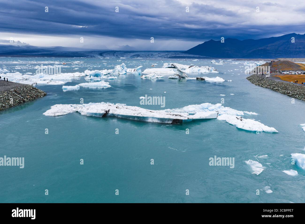 Aerial View of Jokulsarlon Glacier Lagoon with Floating Icebergs Stock ...