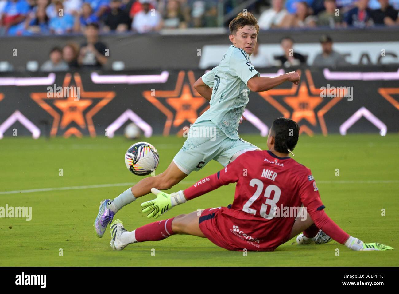 Cruz Azul goalkeeper Kevin Mier (23) blocks a shot on goal by Colorado ...