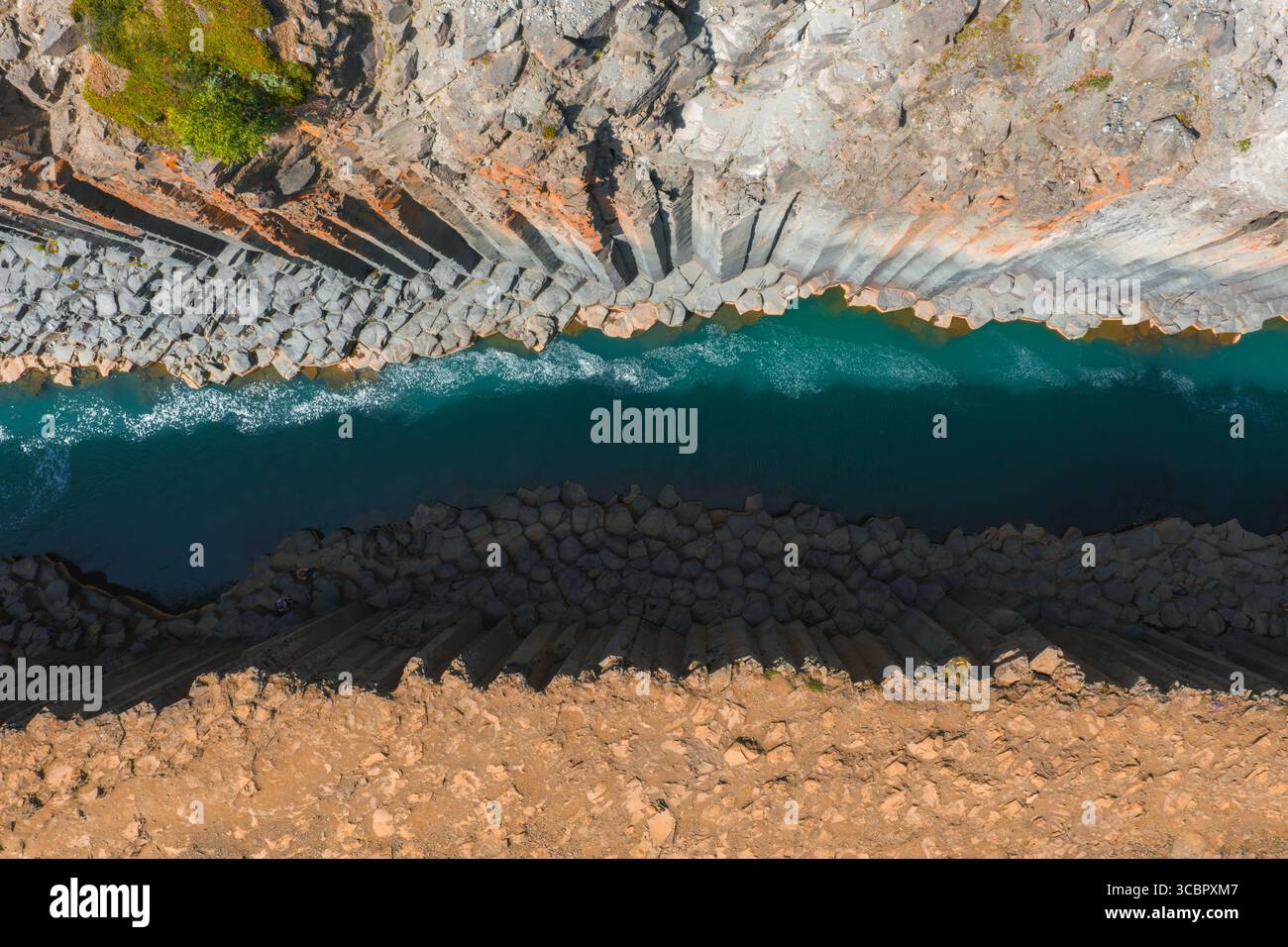 Aerial View of Basalt Columns and Turquoise River in Studlagil Canyon ...