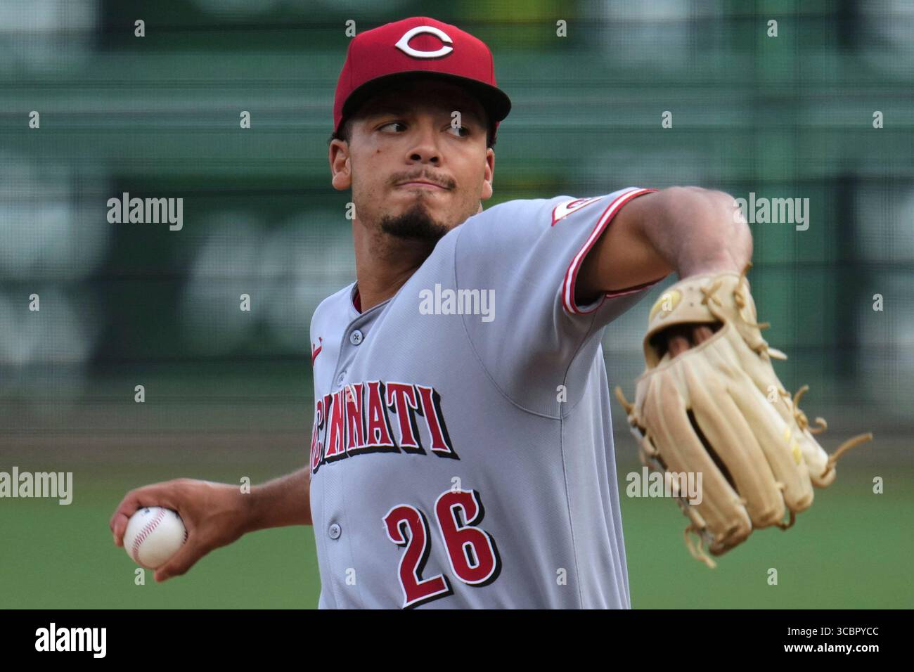Cincinnati Reds pitcher Chase Burns delivers during the first inning of ...