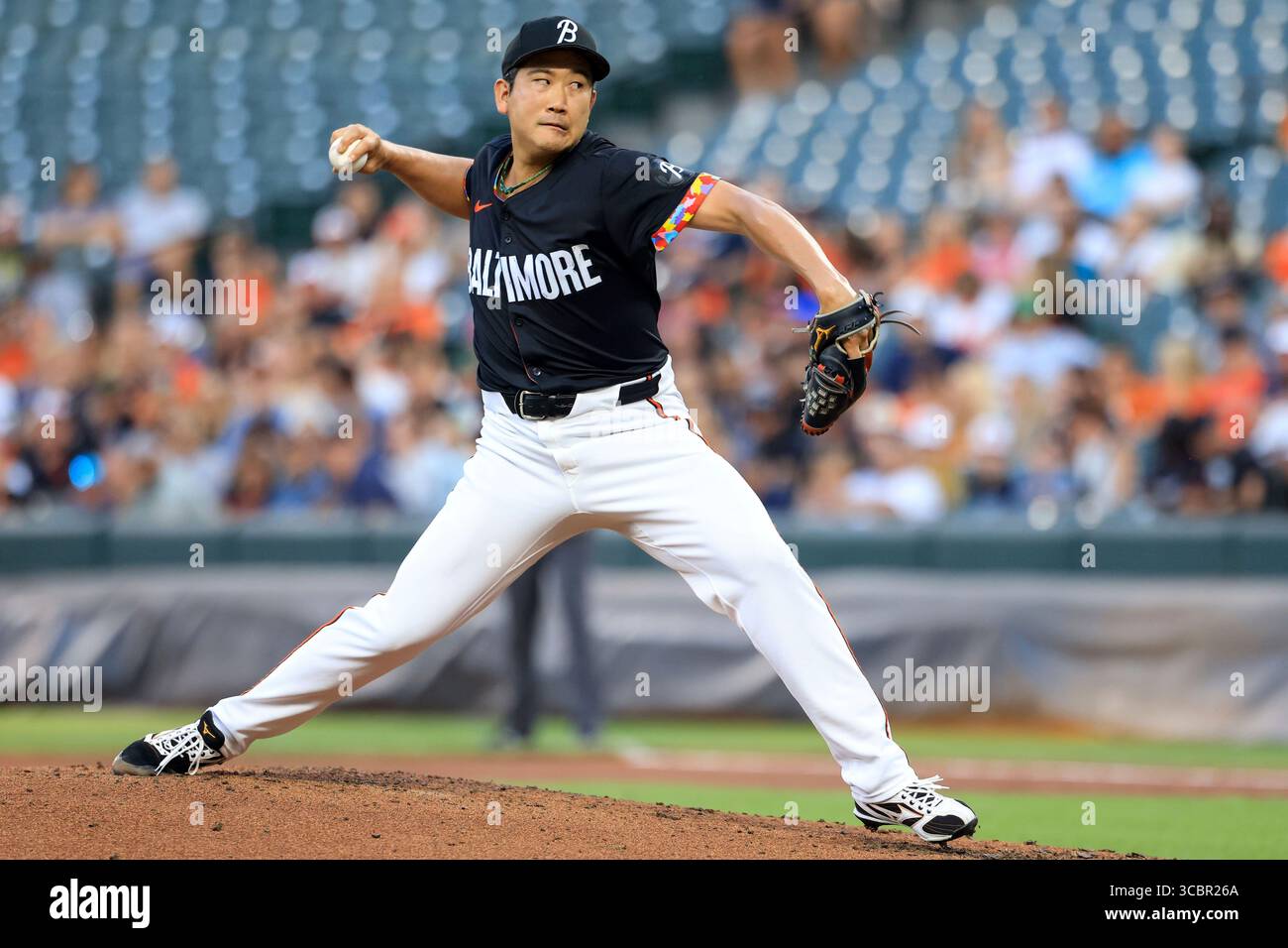 Baltimore Orioles pitcher Tomoyuki Sugano throws during the third ...