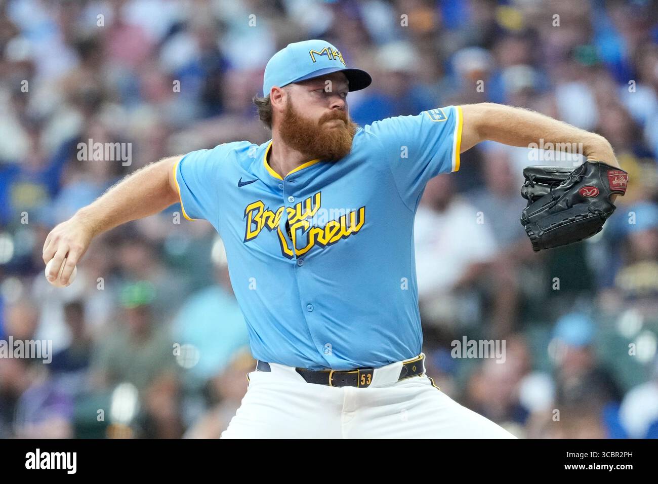 Milwaukee Brewers' Brandon Woodruff pitches during the first inning of ...