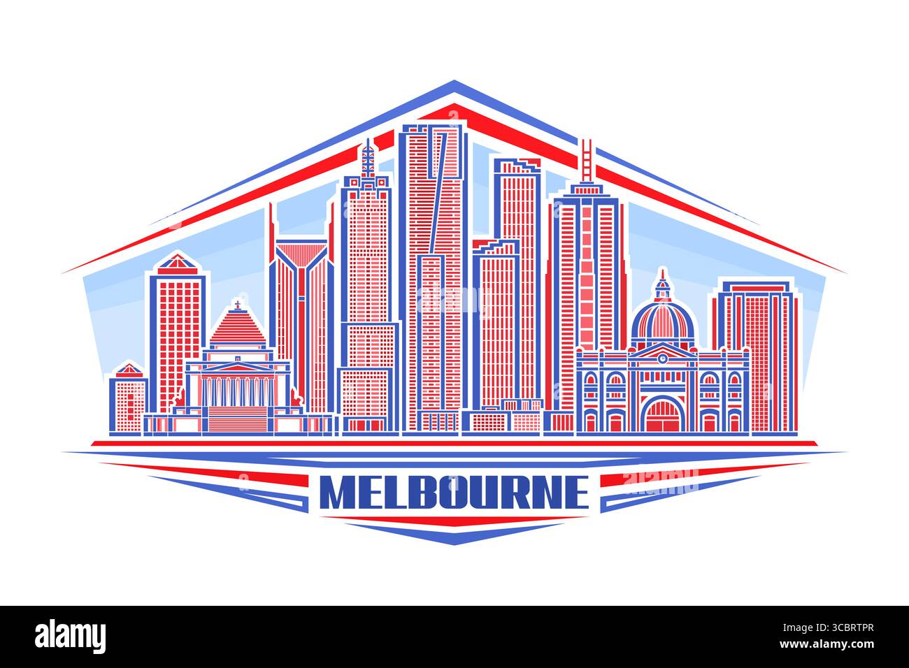 Vector illustration of Melbourne, horizontal decorative sign with ...