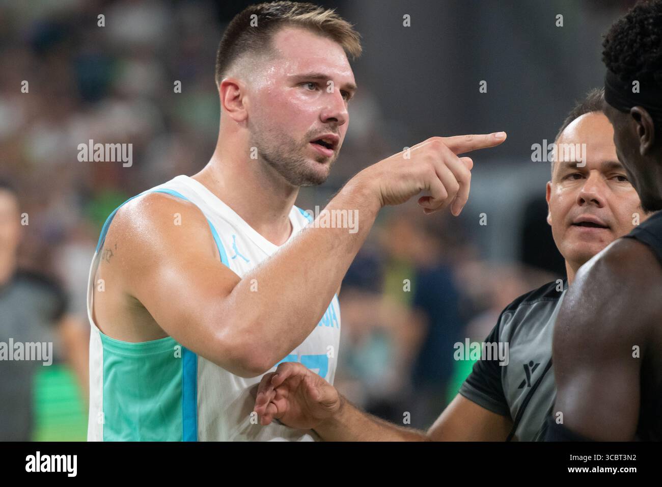 Luka Doncic of Slovenia reacts during the International Friendly ...
