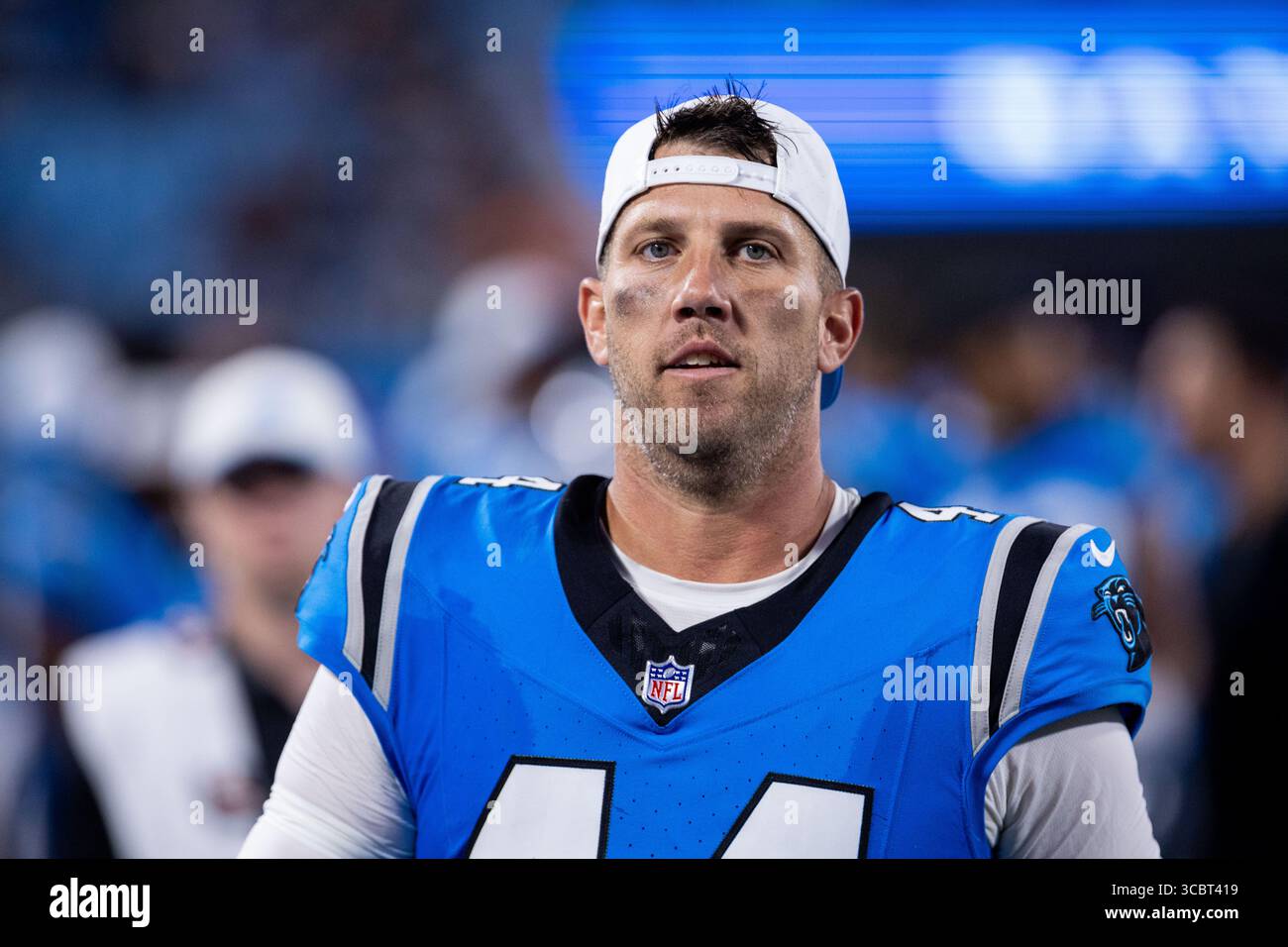 August 8, 2025: Carolina Panthers long snapper JJ Jansen (44) walks the ...