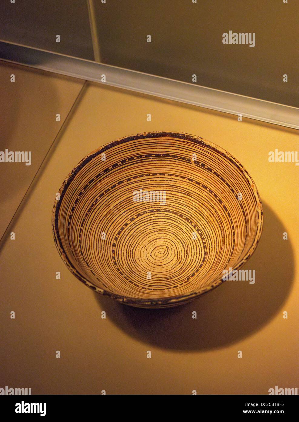 An intricately designed pre-Columbian pottery bowl displayed at the ...