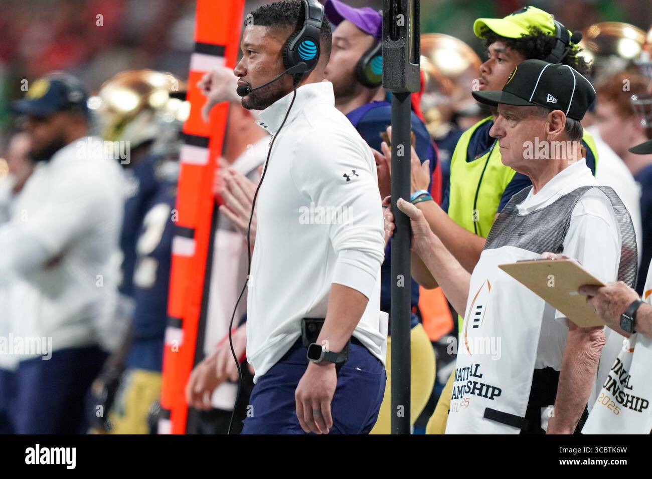 Notre Dame Fighting Irish head coach Marcus Freeman observes the team ...
