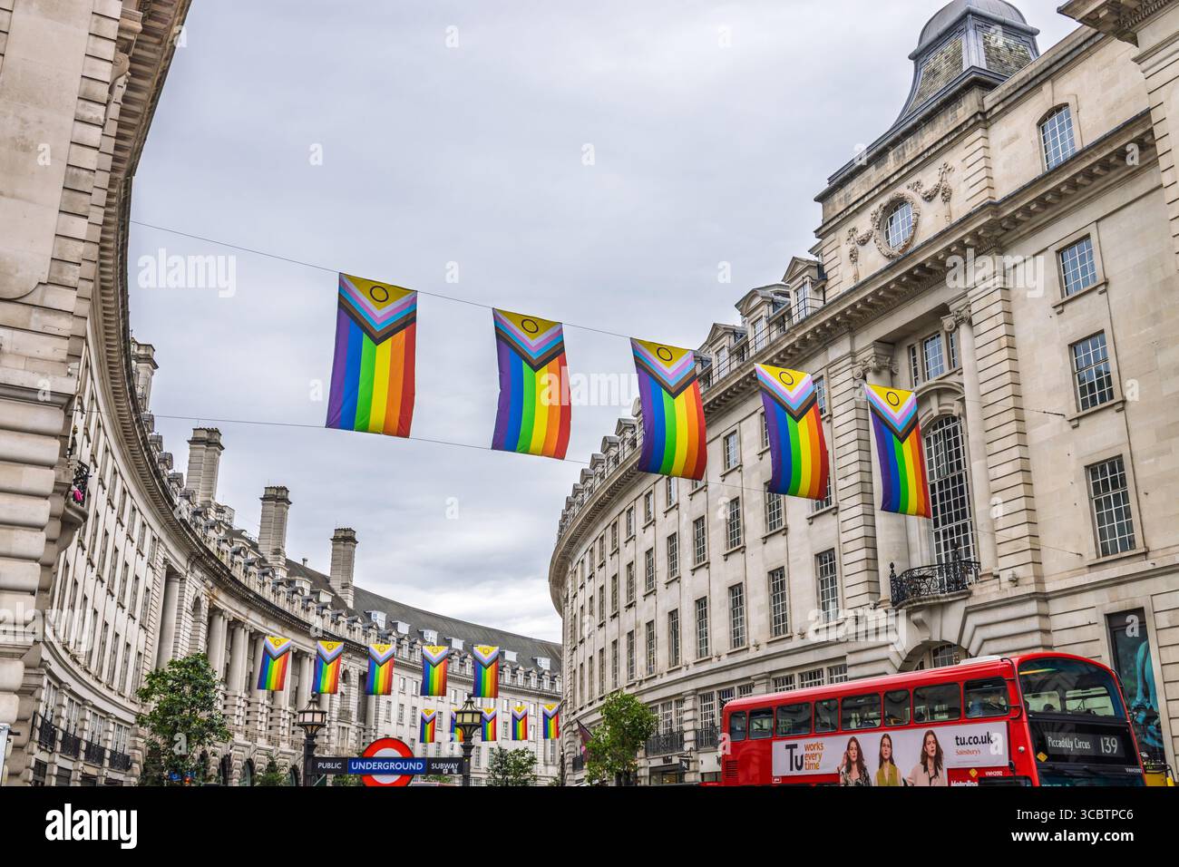 Regent Street London with Rainbow Pride Banners and Classic ...