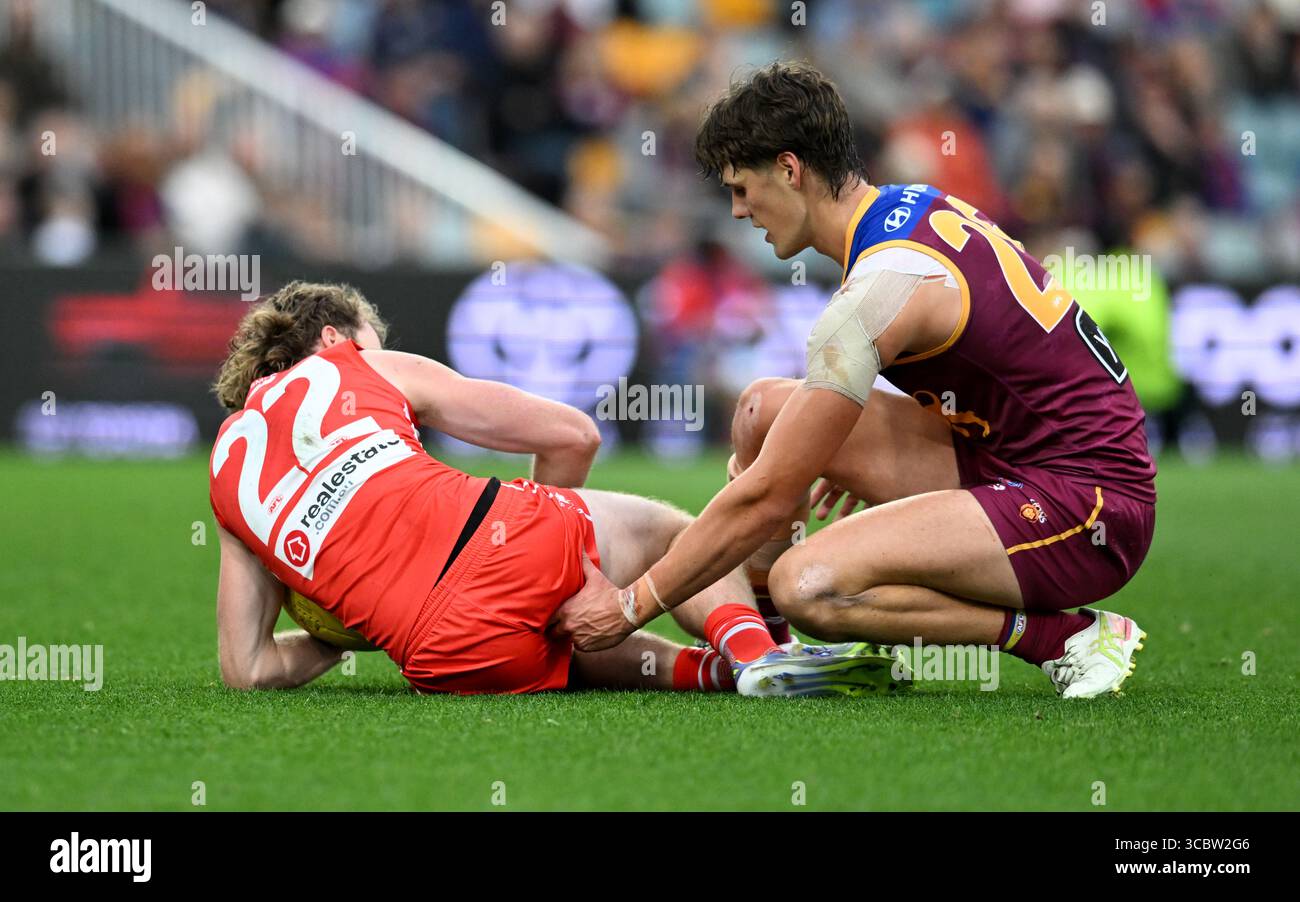 Nick Blakey (left) of the Swans and Henry Smith (right) of the Lions ...