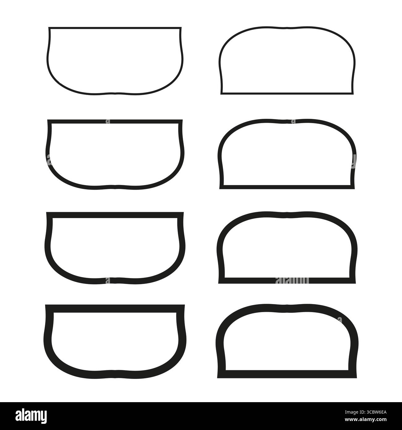 Semicircle shapes set. Rounded bottom outlines. Thick line Vector ...