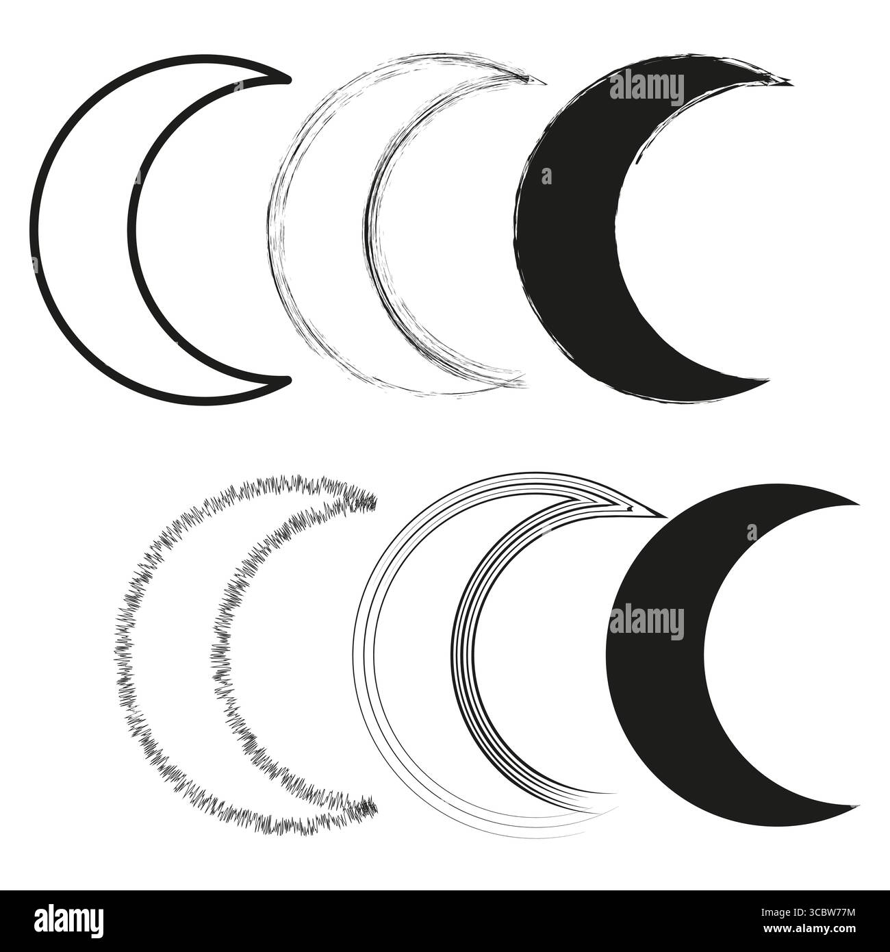 Moon crescent icons. Lunar phase symbols. Night sky Vector. Celestial ...