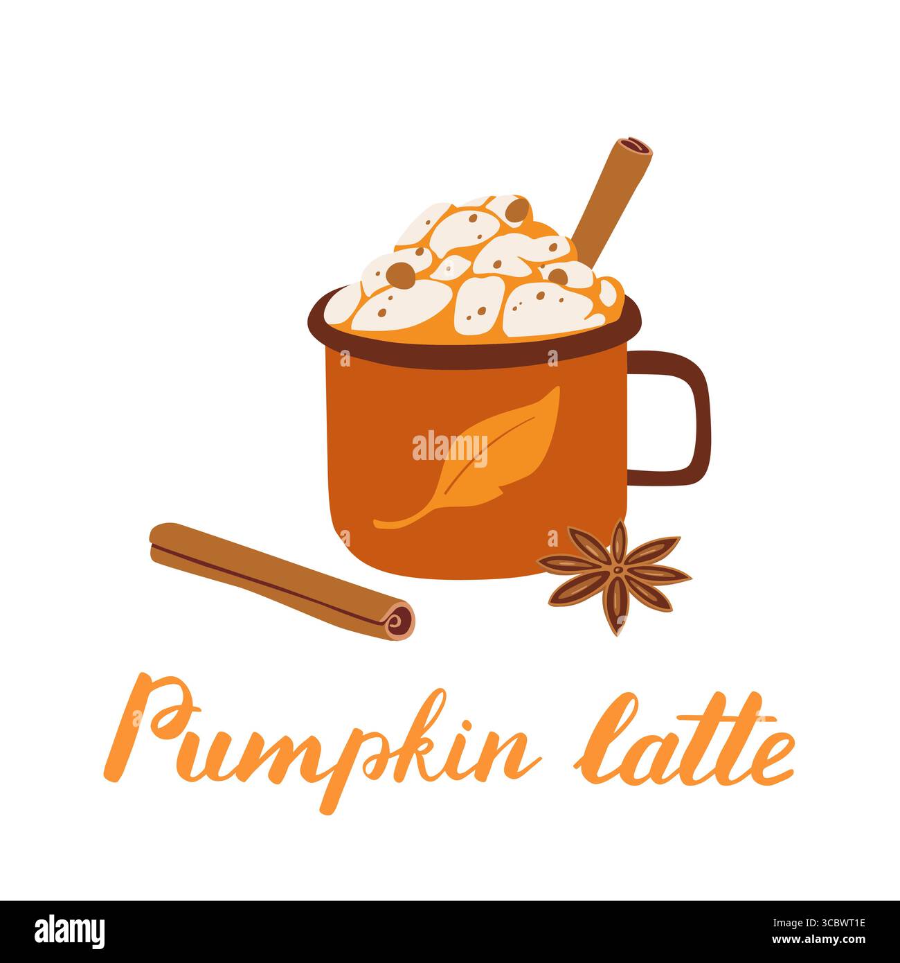 Pumpkin spice latte in cozy mug flat vector illustration. Autumn coffee ...