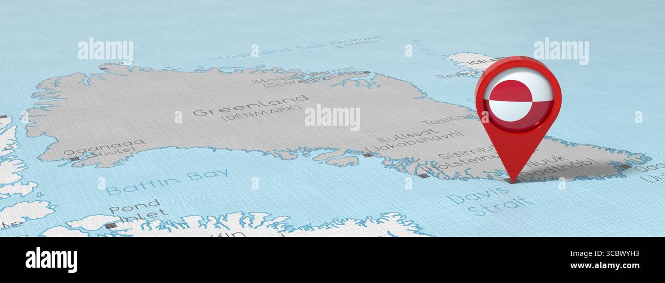 Greenland, Nuuk - location pin with national flag on political map - 3D ...