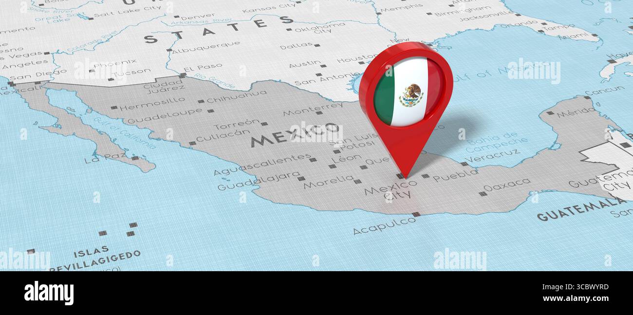 Mexico, Mexico City - location pin with national flag on political map ...