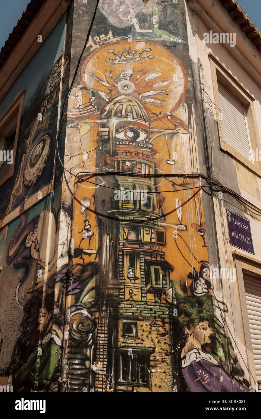 Algarve, Portugal – 2025.06.28 A large, surreal mural depicting ...